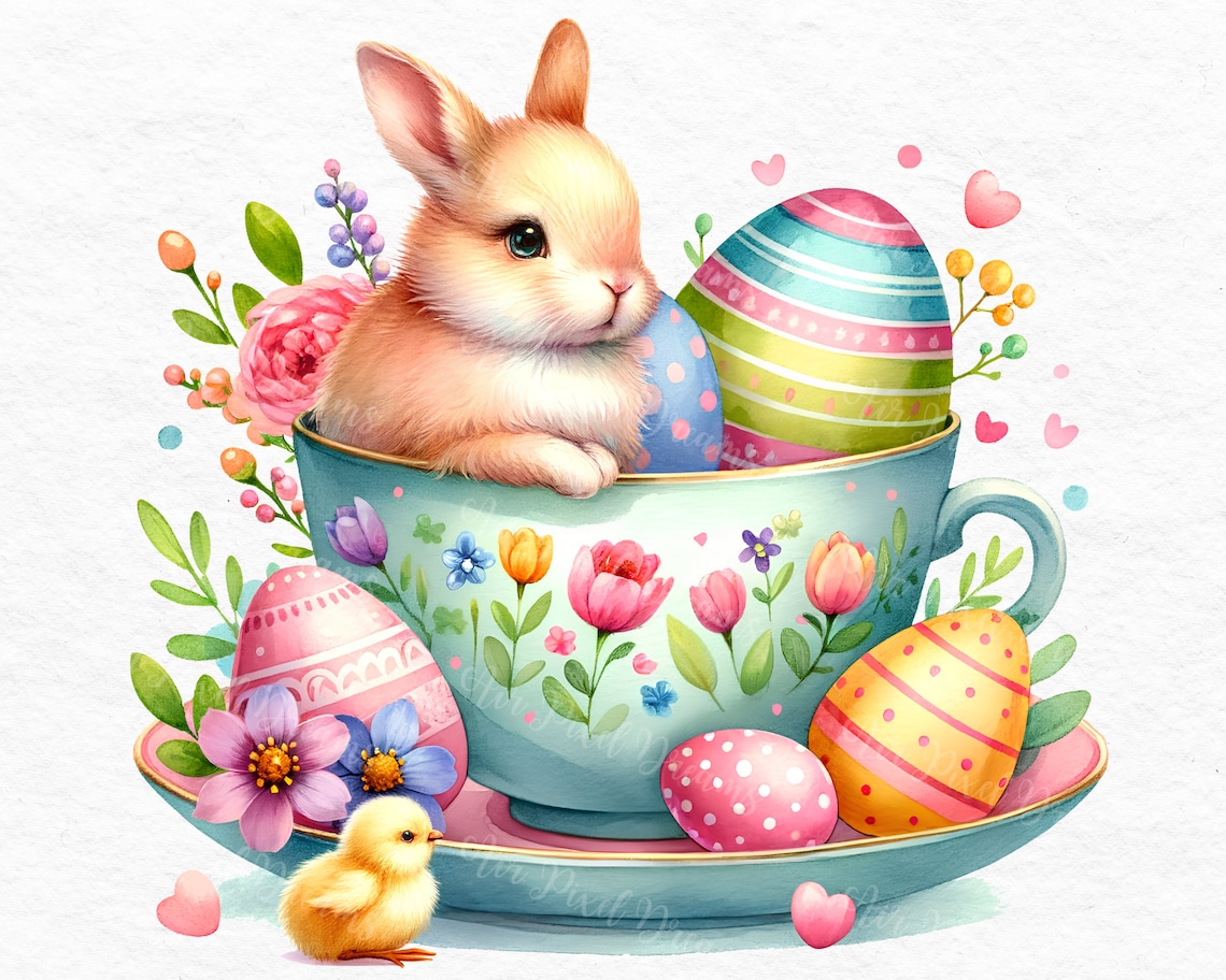 Easter Cute Bunny Clipart Bundle,11 PNG, Easter PNG, Easter Graphics ...