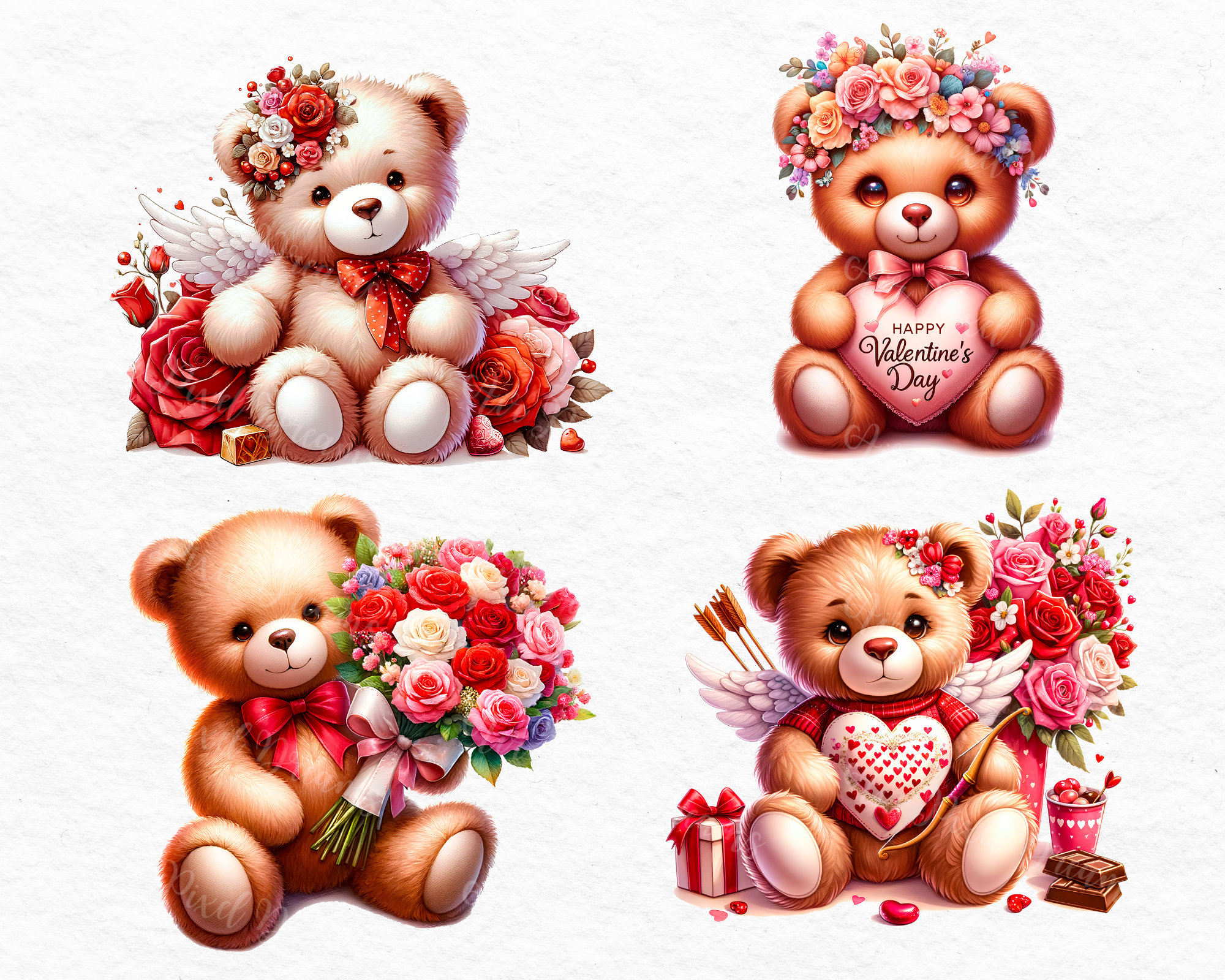 Watercolor Valentines Teddy Bear Clipart 15 PNG Valentines Day Clipart ...