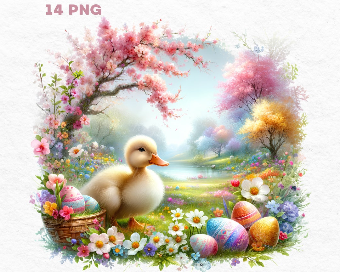 Springtime Duckling Delight: Easter Clipart Collection, 14 PNG ...