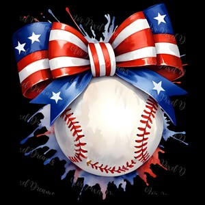 American Flag Baseball Bow PNG, 4th of July Sports Clipart, Patriotic ...