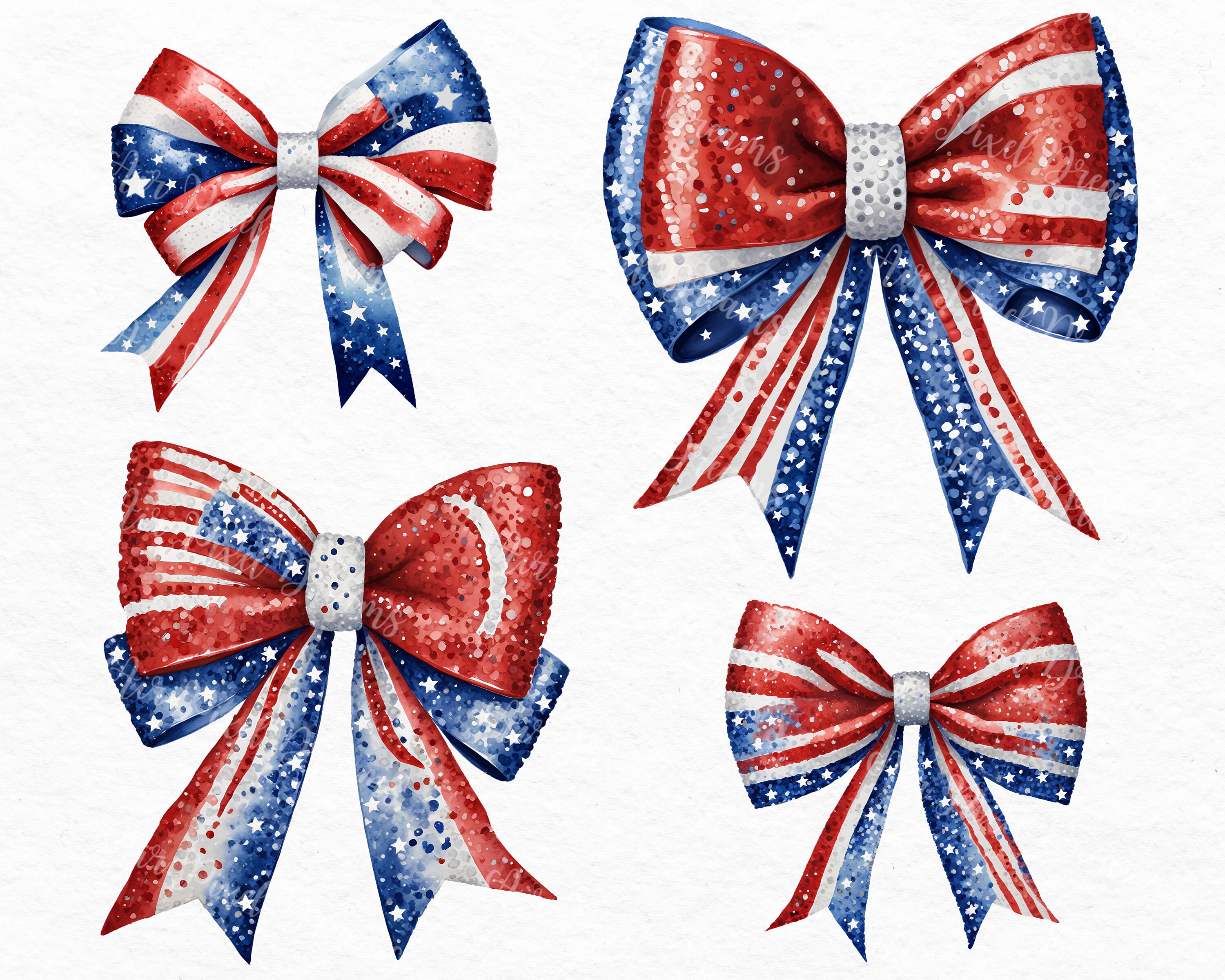 Coquette American Flag Bow Clipart Bundle, Coquette 4th of July Png ...