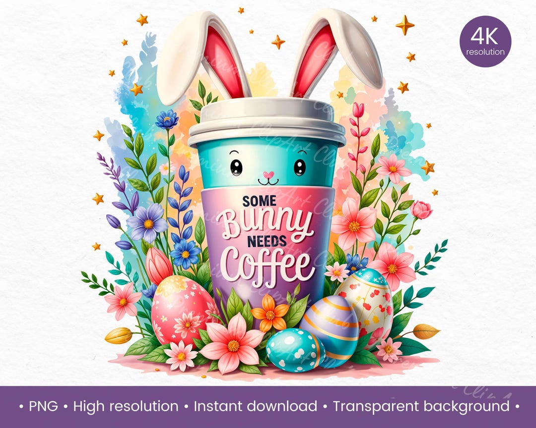 Some Bunny Needs Coffee PNG Easter Coffee Cup Clipart, Kawaii Spring ...