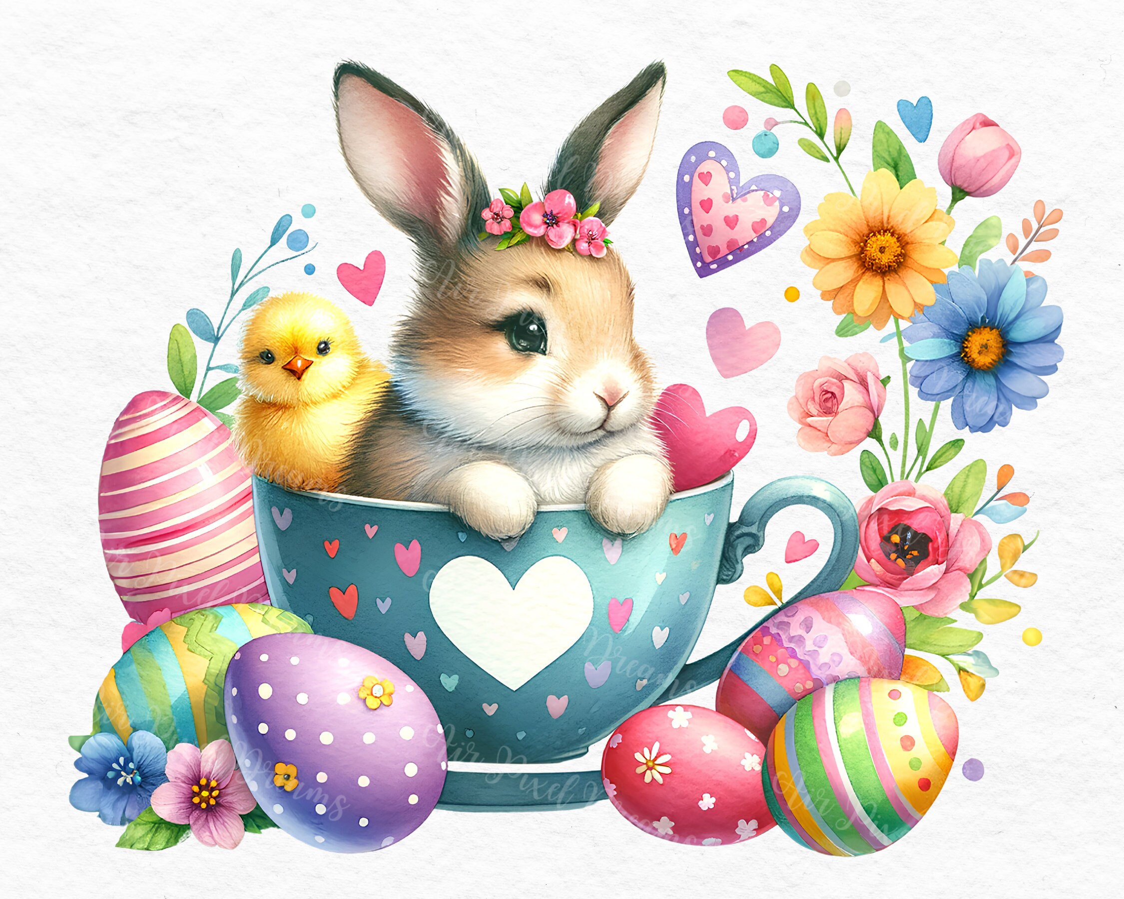 Easter Cute Bunny Clipart Bundle,11 PNG, Easter PNG, Easter Graphics ...