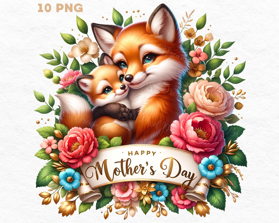 Mama and Baby Animal Clipart, 10 Png, Mother Day Clipart, Happy Mother ...