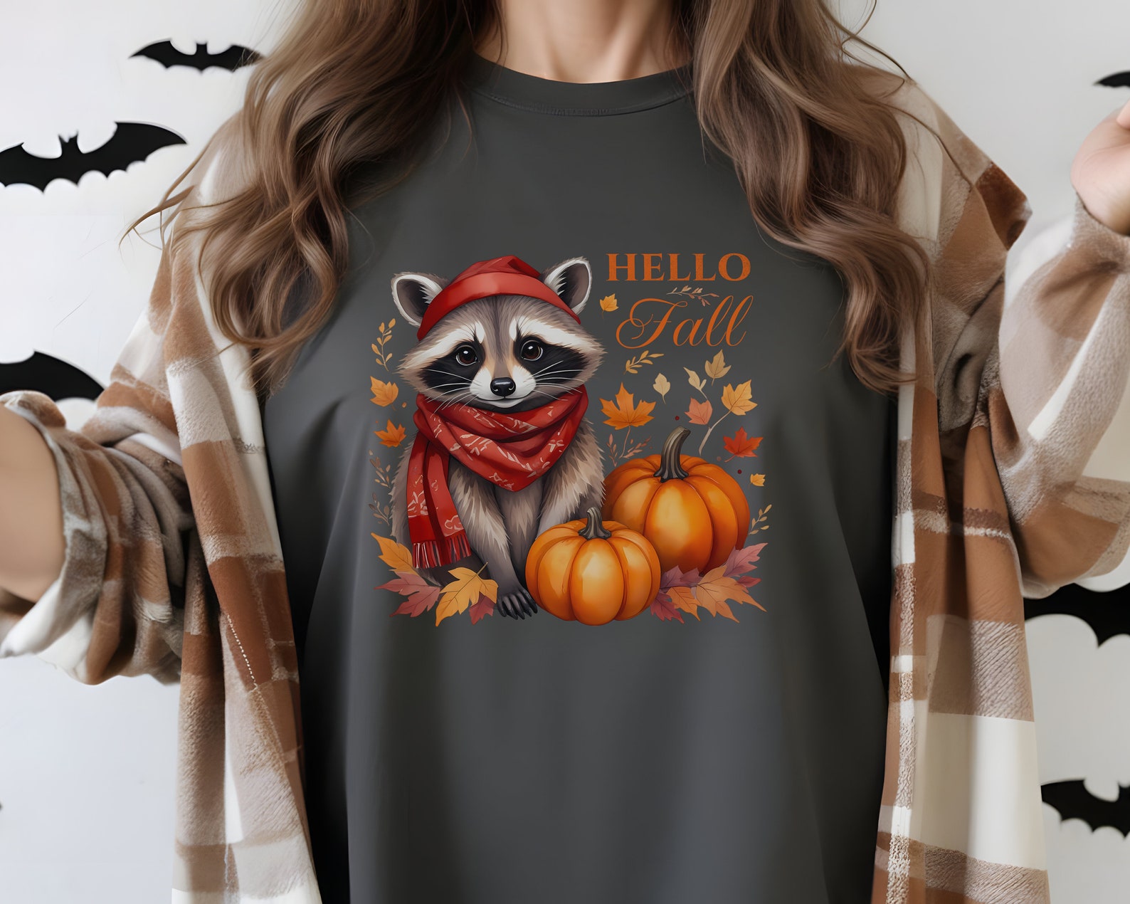 Hello Fall - Cute Raccoon With Pumpkins and Autumn Leaves PNG Clipart ...