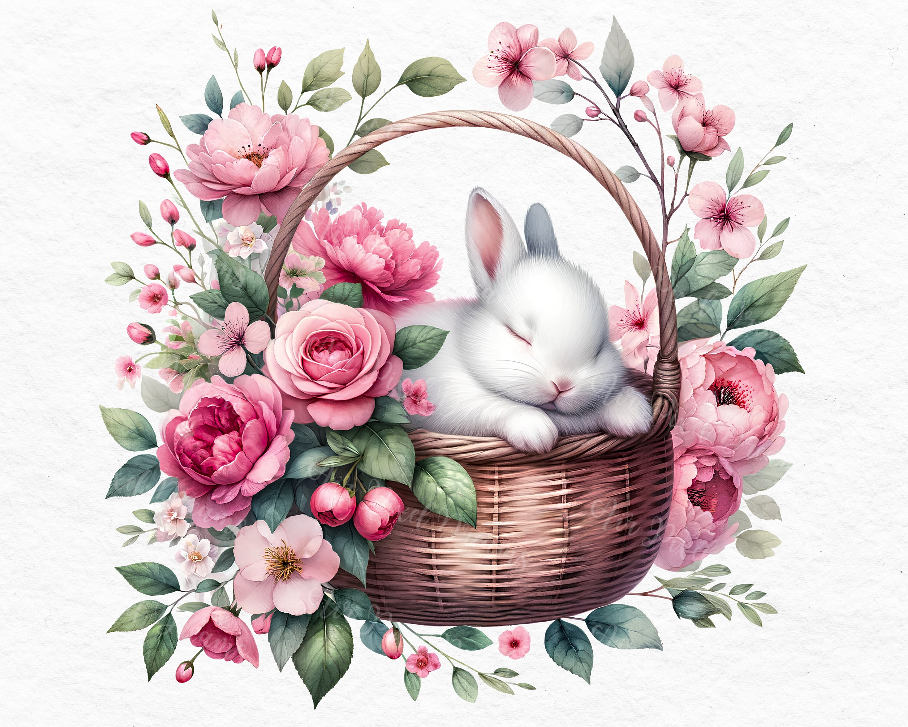 Spring Bunny in a Basket Clipart Bundle, 16 Png, Seasonal Clipart ...