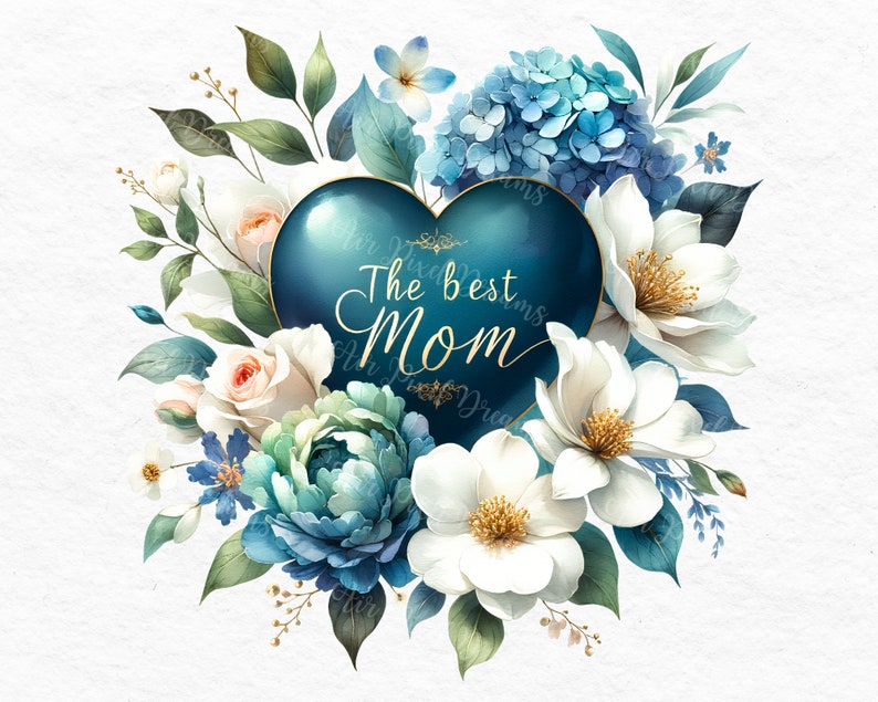 Best Mom Png Bundle, Mothers Day Clipart, Watercolor Blossom Decor ...