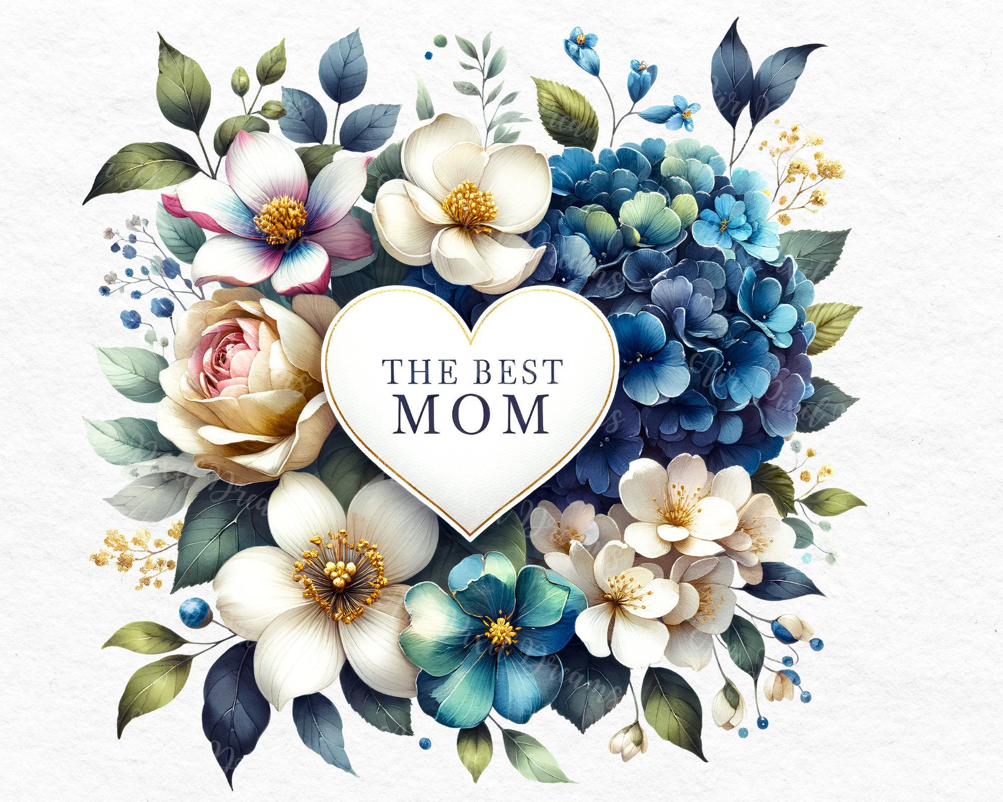 Best Mom Png Bundle, Mothers Day Clipart, Watercolor Blossom Decor ...