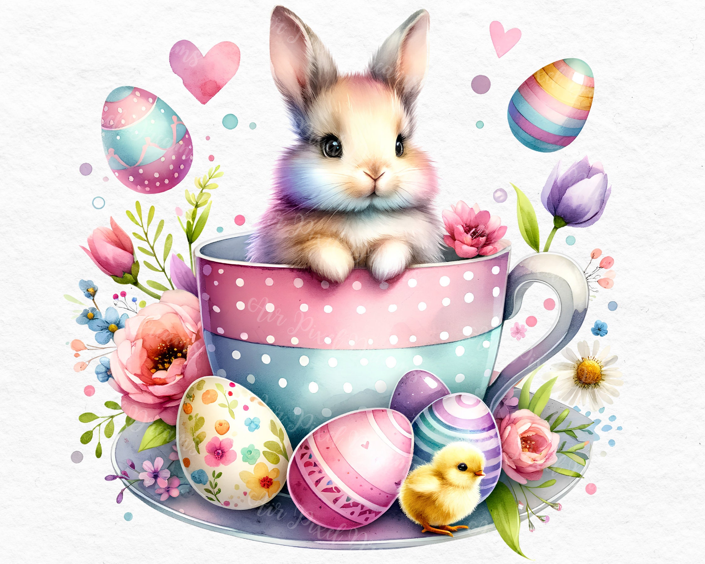Easter Cute Bunny Clipart Bundle,11 PNG, Easter PNG, Easter Graphics ...