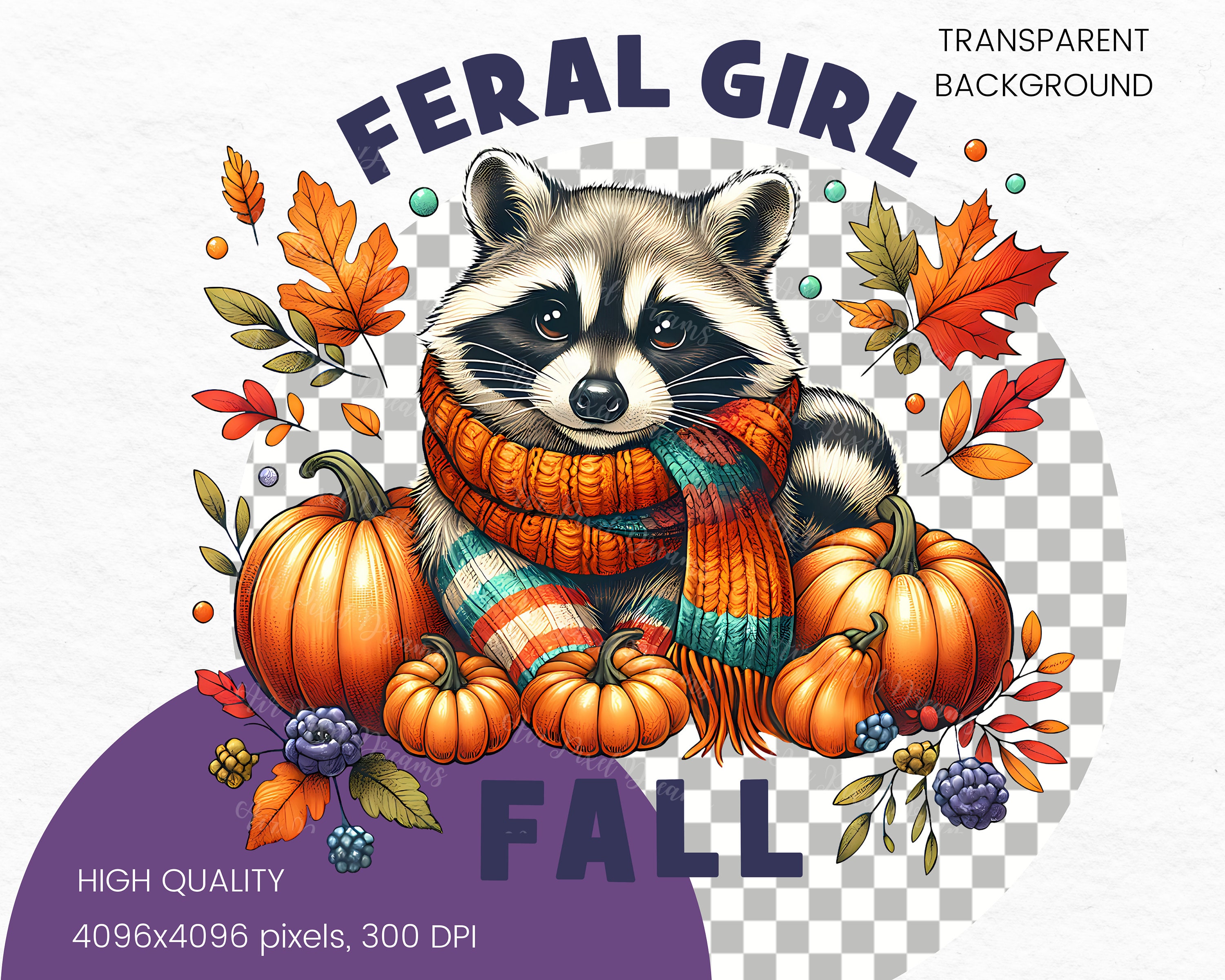 Feral Girl Fall - Funny Raccoon With Pumpkins and Autumn Leaves PNG ...