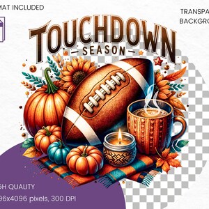 Touchdown Season Football Fall Clipart Autumn Pumpkins Sunflower Cozy ...