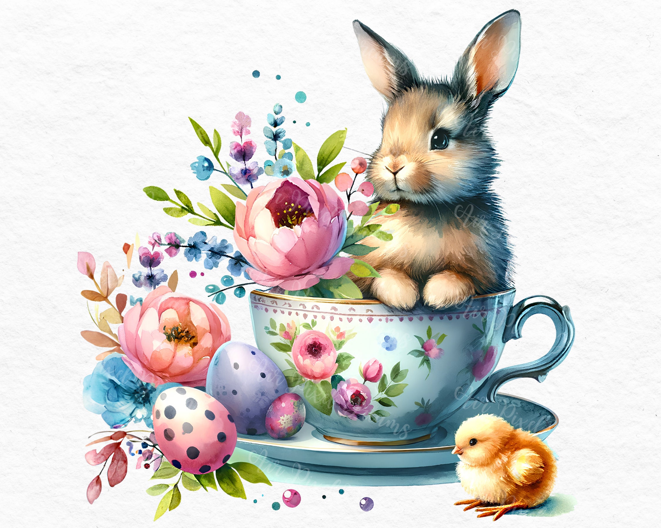 Easter Cute Bunny Clipart Bundle,11 PNG, Easter PNG, Easter Graphics ...