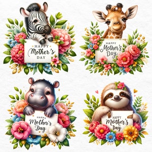 Cute Mother's Day Animals Clipart PNG Bundle, Baby Animals, Mother Day ...