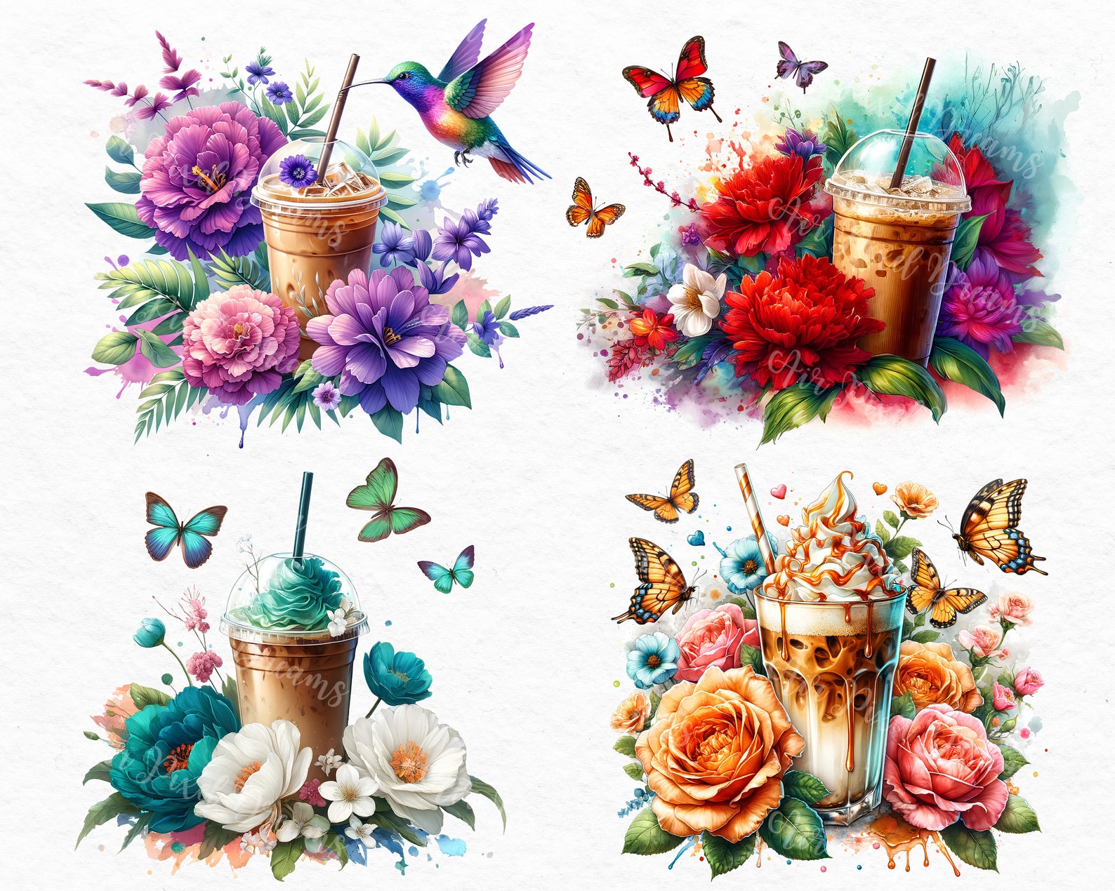 Iced Coffee Png, Coffee Clipart Bundle, Floral Coffee Bundle, Coffee ...