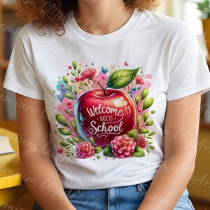 Back to School Floral Apple Clipart, School Year Start, School Return ...