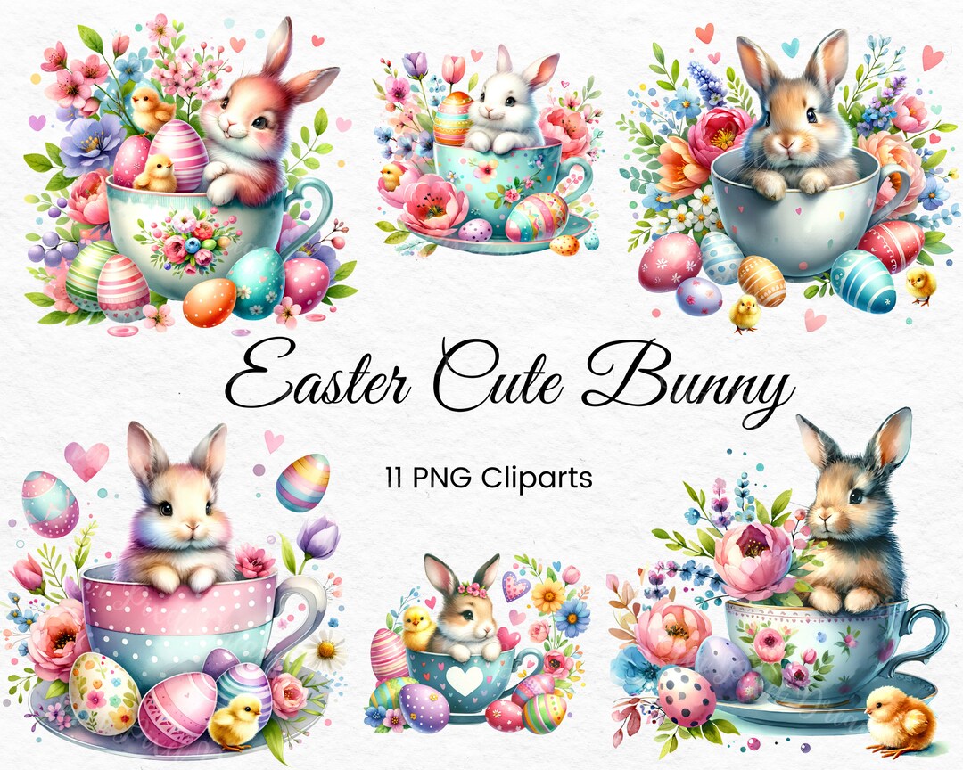 Easter Cute Bunny Clipart Bundle,11 PNG, Easter PNG, Easter Graphics ...