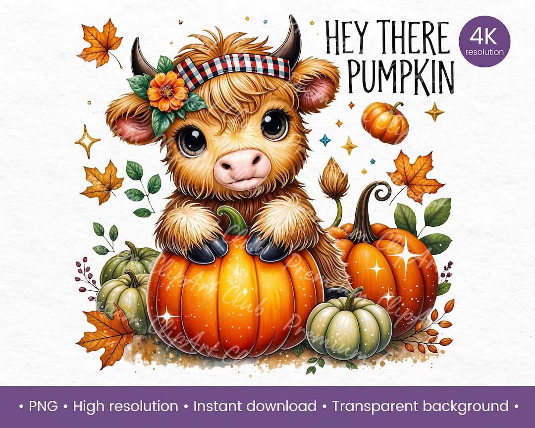 Hey There Pumpkin Cute Cow PNG Watercolor Cow Clipart Autumn Cow Fall ...