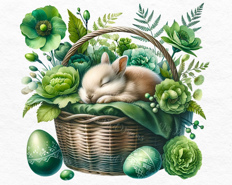 Easter Bunny in a Basket Clipart Bundle, 12 Png, Easter Clipart Bunnies ...