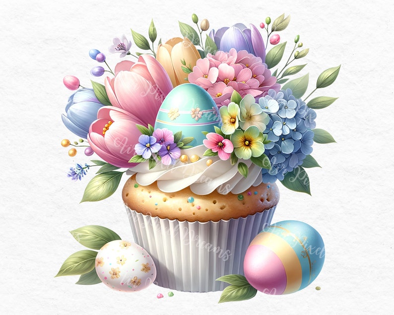 Pastel Easter Cupcakes Clipart Set, 12 Png, Easter Cupcakes Png ...