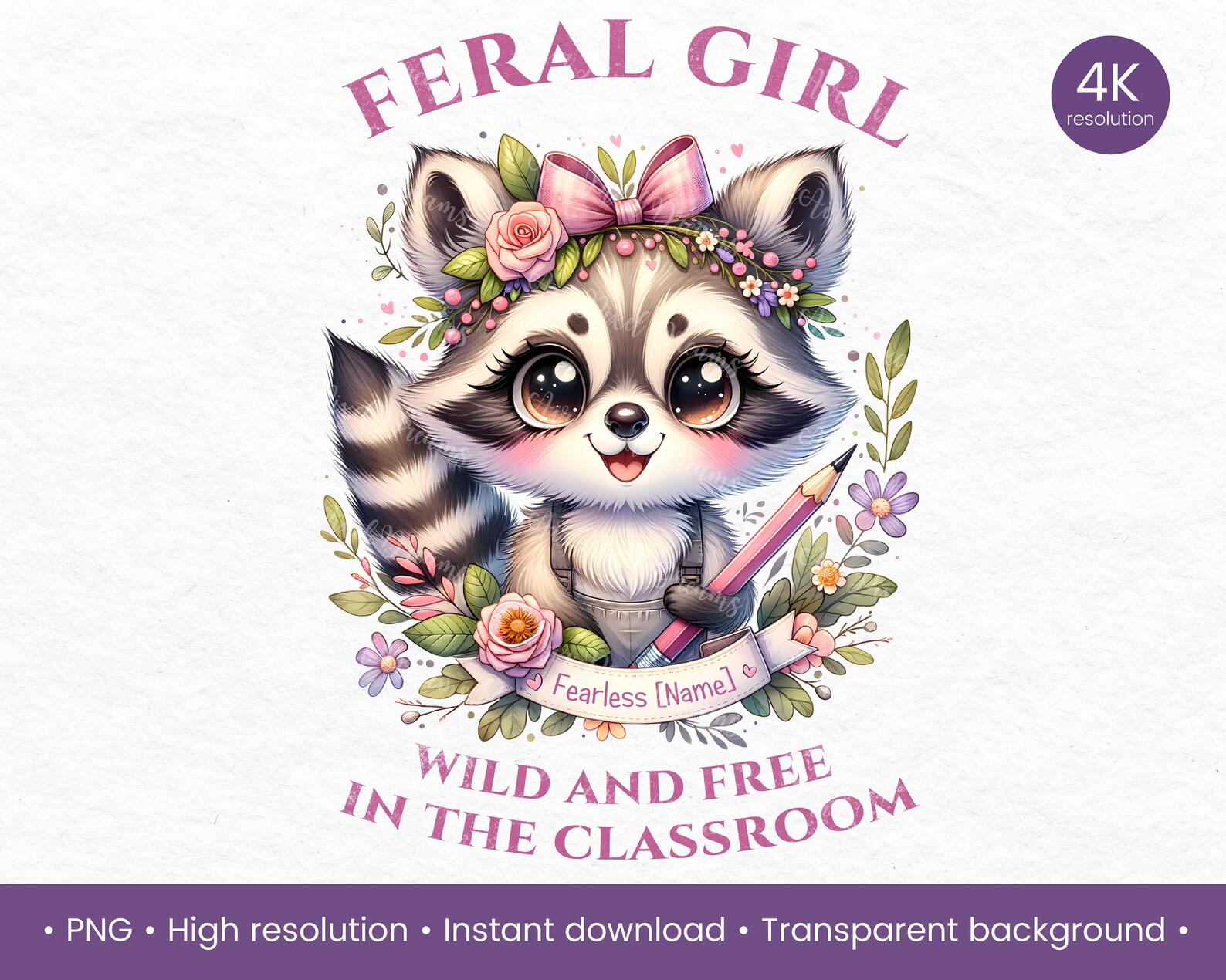 Feral Girl School Watercolor Clipart, Feral Design, Feral Girl Design ...