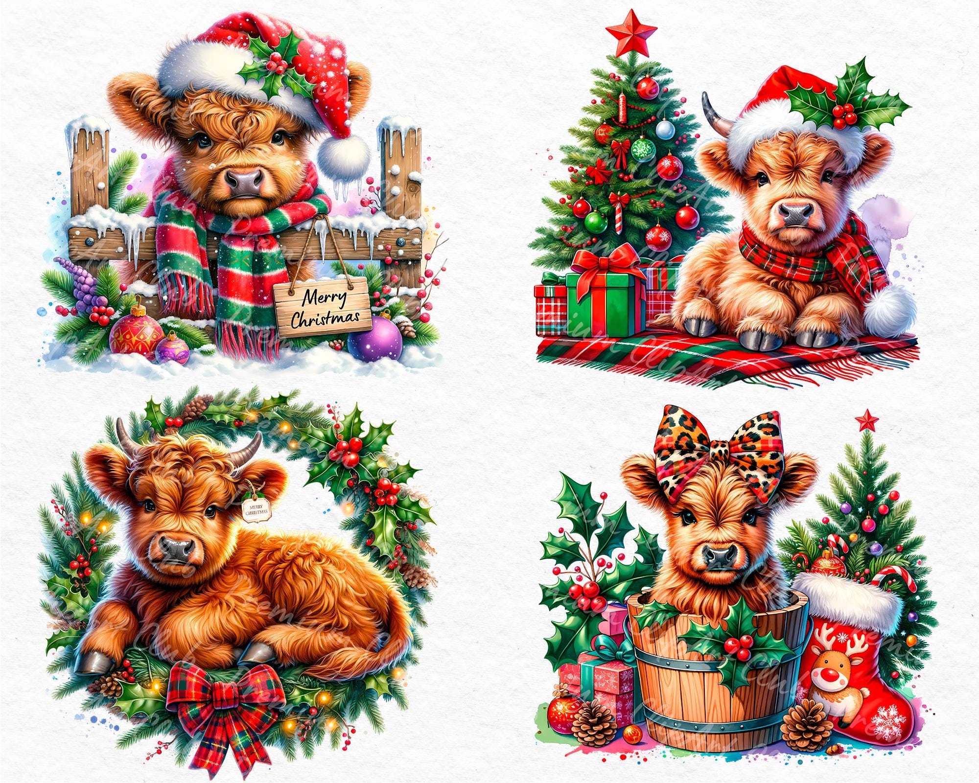 Highland Christmas Clipart Bundle Adorable Highland Cows With Festive ...