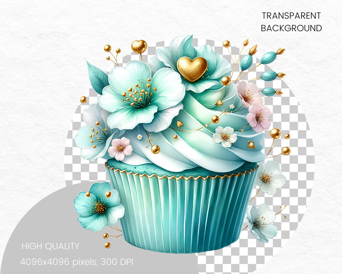 Watercolor Floral Cupcake Clipart, Dessert Clipart, Watercolor Sweets ...