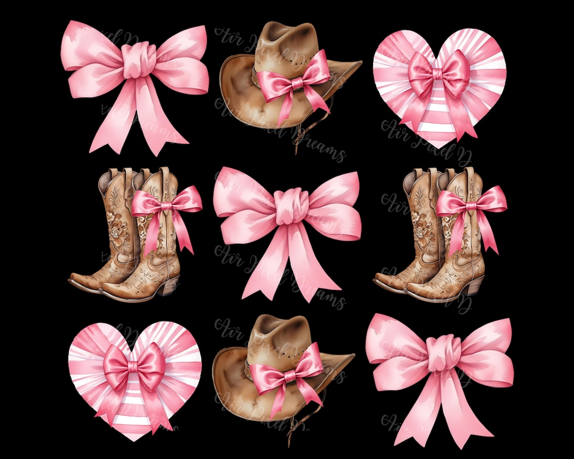 Pink Coquette Bows PNG, Western Cowgirl Boot, Vintage Cowgirl, Cute ...