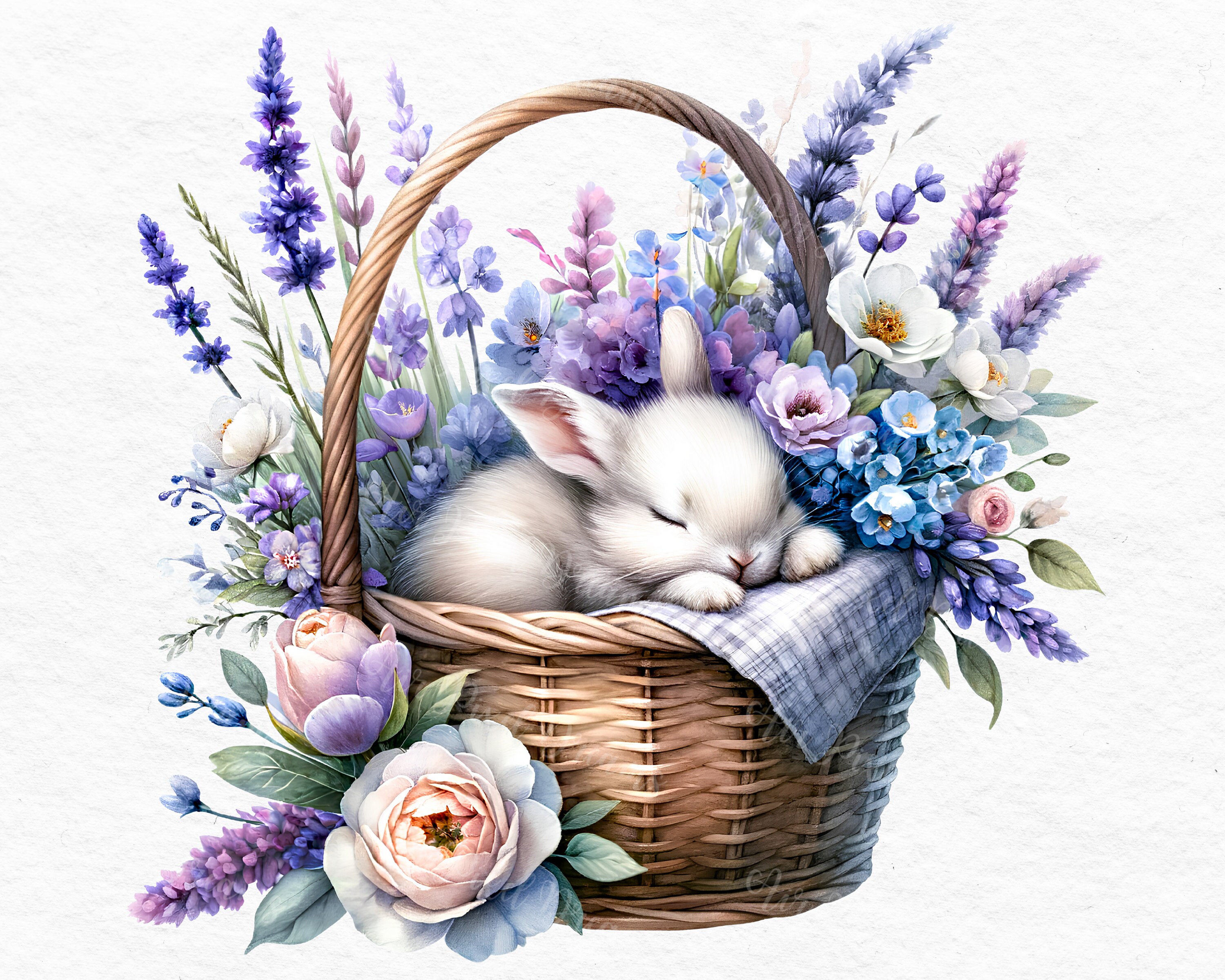 Spring Bunny in a Basket Clipart Bundle, 16 Png, Seasonal Clipart ...