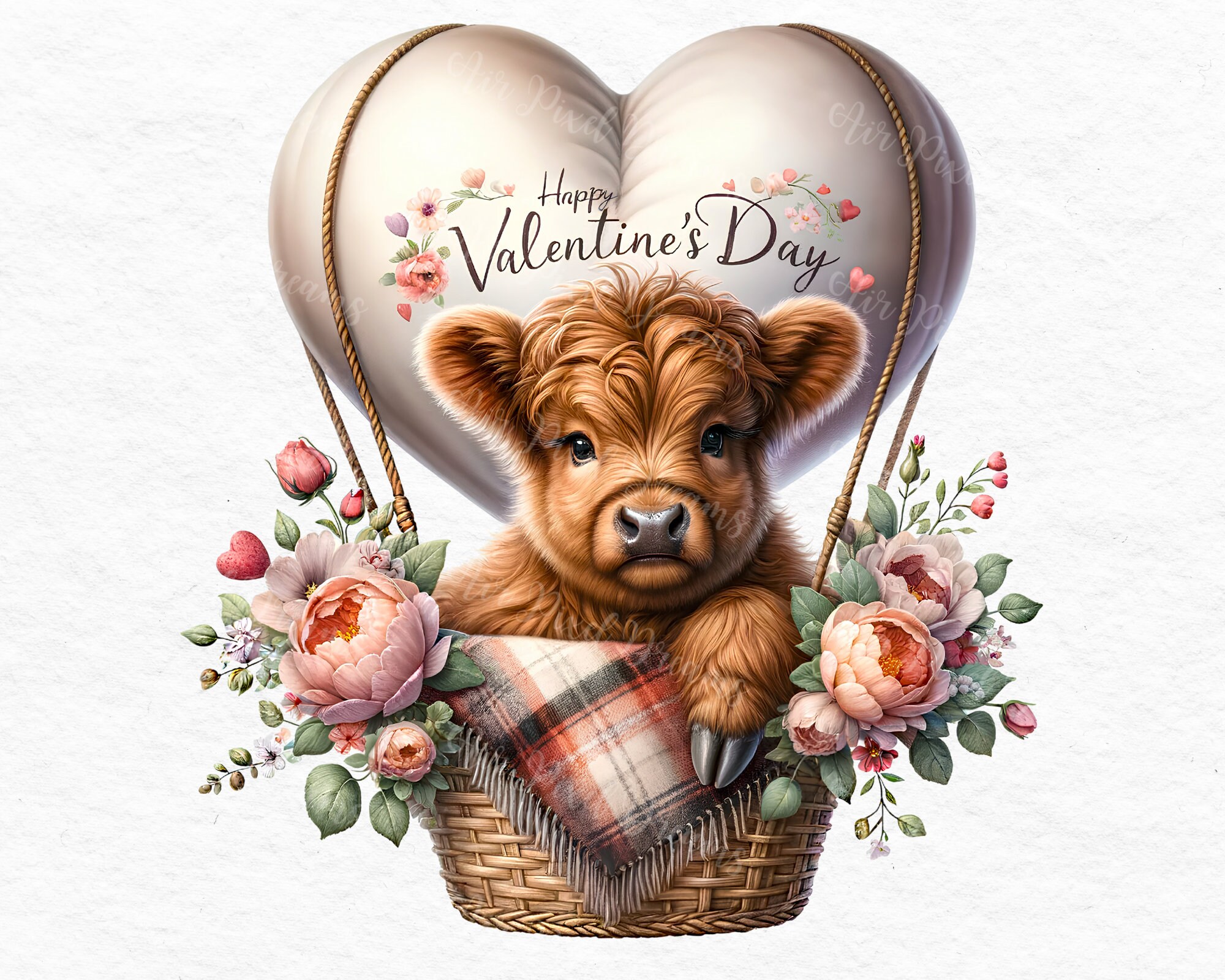 Valentine's Highland Cow Clipart, Whimsical Highland Valentine Cow Love ...