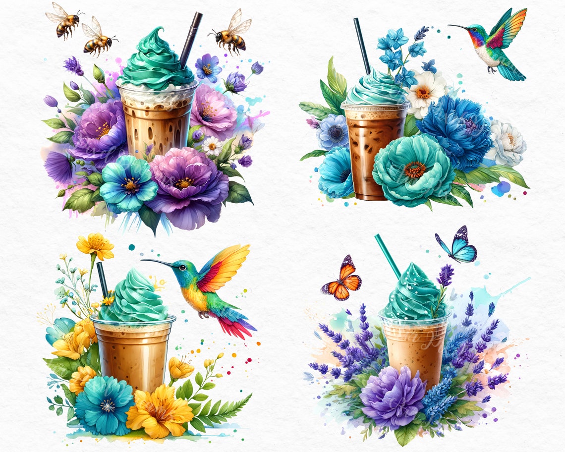 Eiskaffee Png, Kaffee Clipart Bundle, Blumen Kaffee Bundle ...