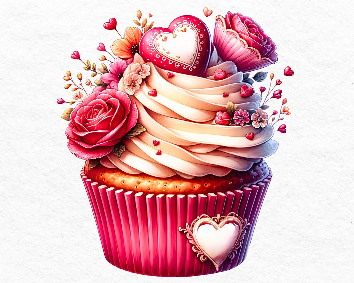 Valentines Cupcake Clipart Bundle,13 PNG, Valentine Cupcake PNG, Love ...