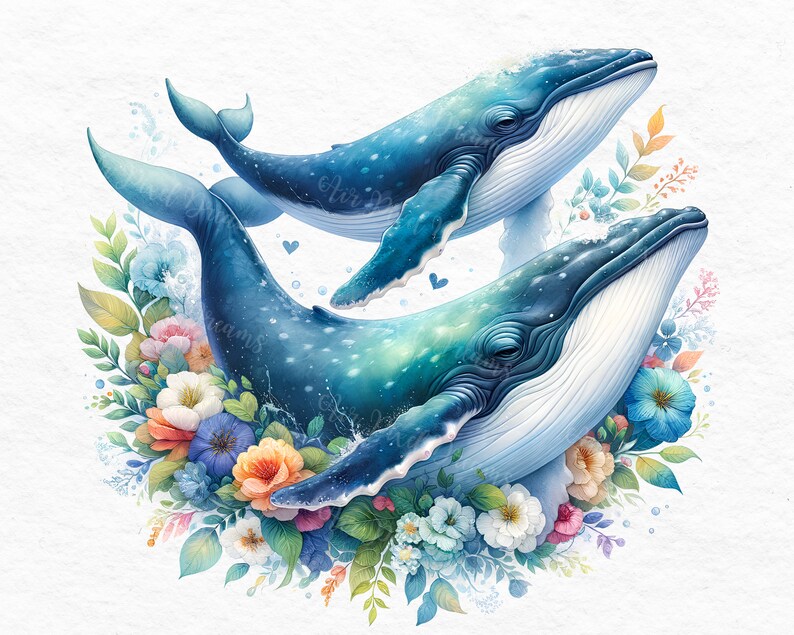 Watercolor Whale Clipart Collection for Mother's Day, Whale Nursery ...