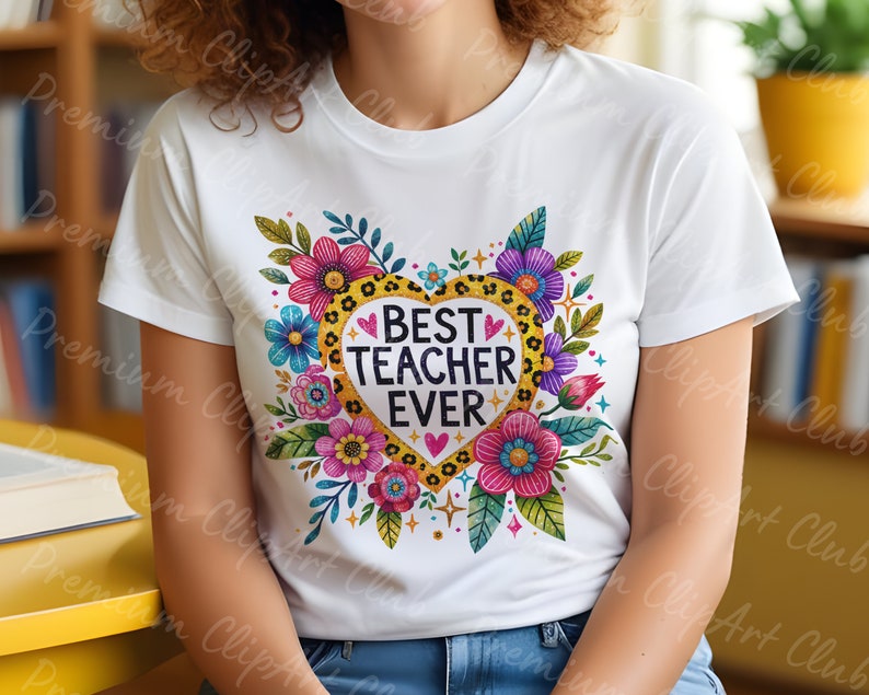 Best Teacher Ever Floral Clipart Teacher Graphics Teacher Designs Gift ...