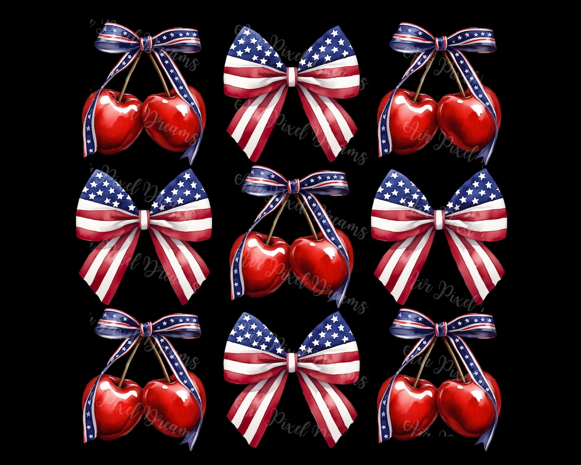 4th of July Coquette Bows Png, Coquette 4th of July, America Coquette ...