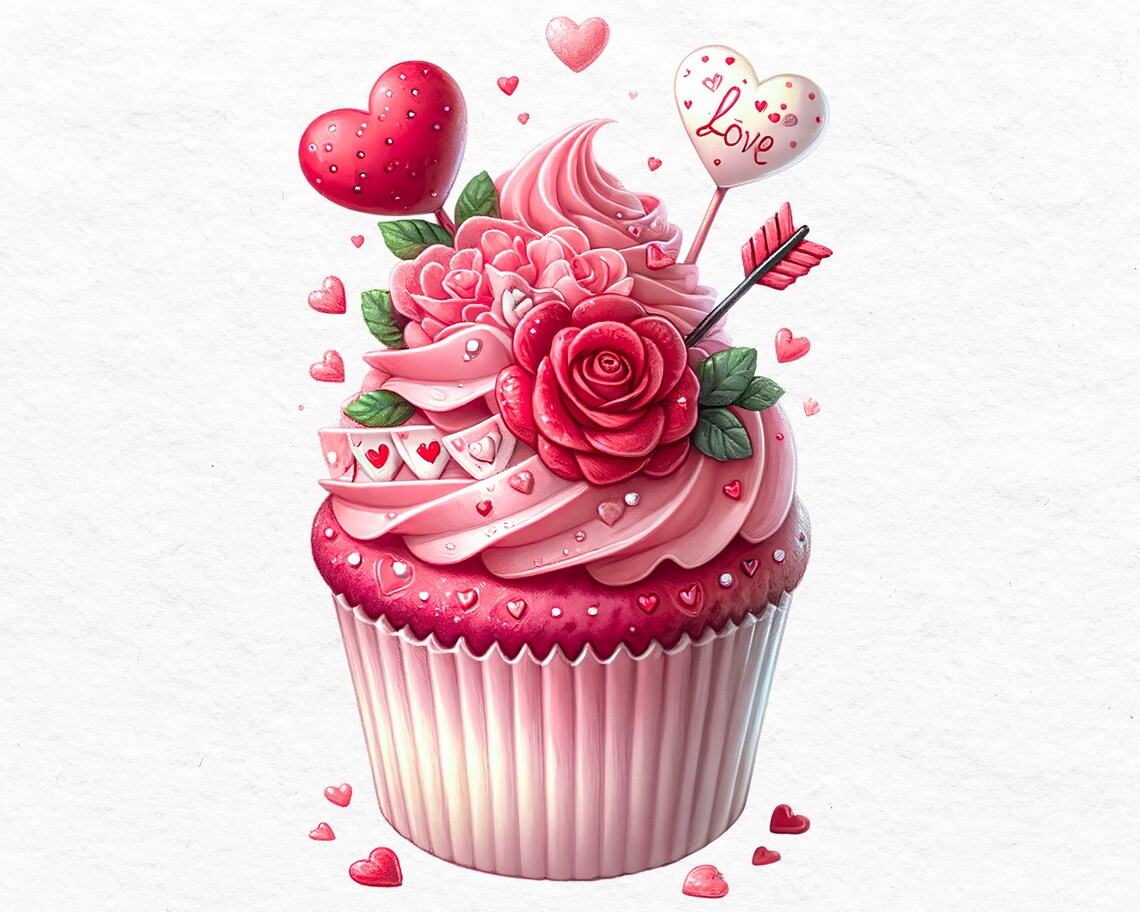 Valentines Cupcake Clipart Bundle,13 PNG, Valentine Cupcake PNG, Love ...