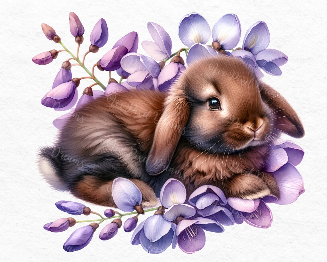 Bunnies in Bloom Clipart Bundle, 20 Png, Watercolor Bunny Graphics ...