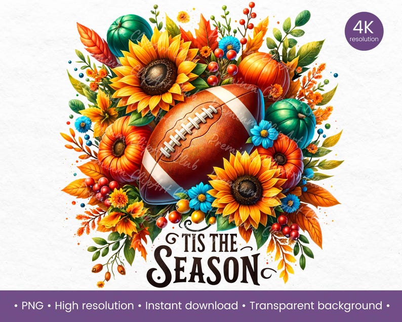 Fall Football Season Clipart With Sunflowers, Pumpkins, and Autumn ...