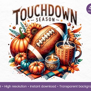 Touchdown Season Football Fall Clipart Autumn Pumpkins Sunflower Cozy ...