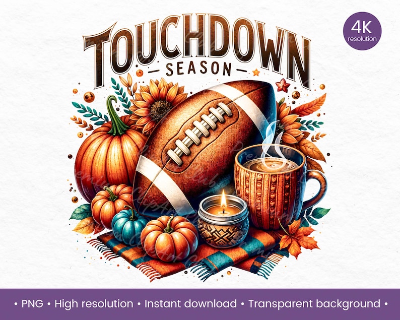 Touchdown Season Football Fall Clipart Autumn Pumpkins Sunflower Cozy ...