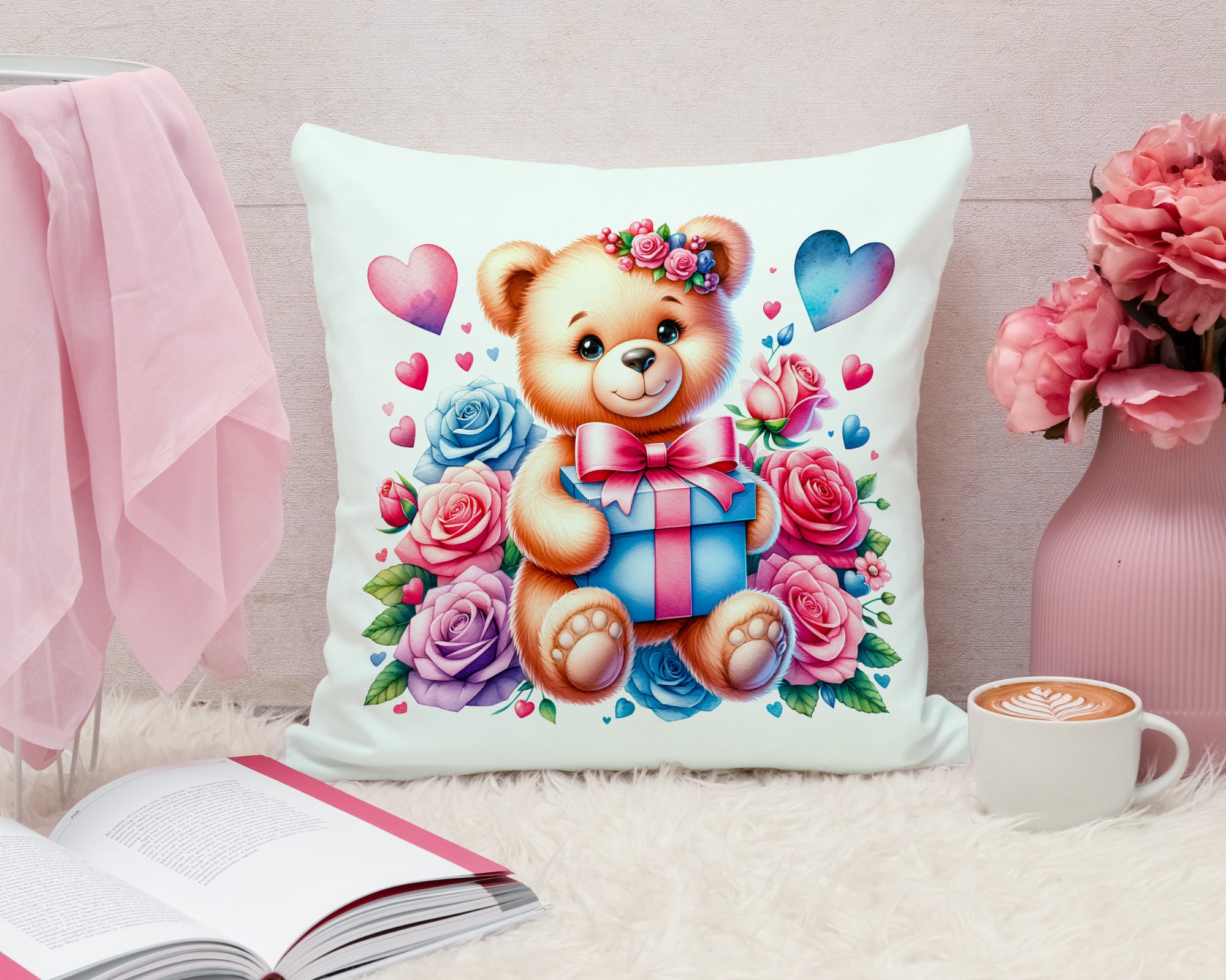 Watercolor Valentines Teddy Bear Clipart 15 PNG Valentines Day Clipart ...