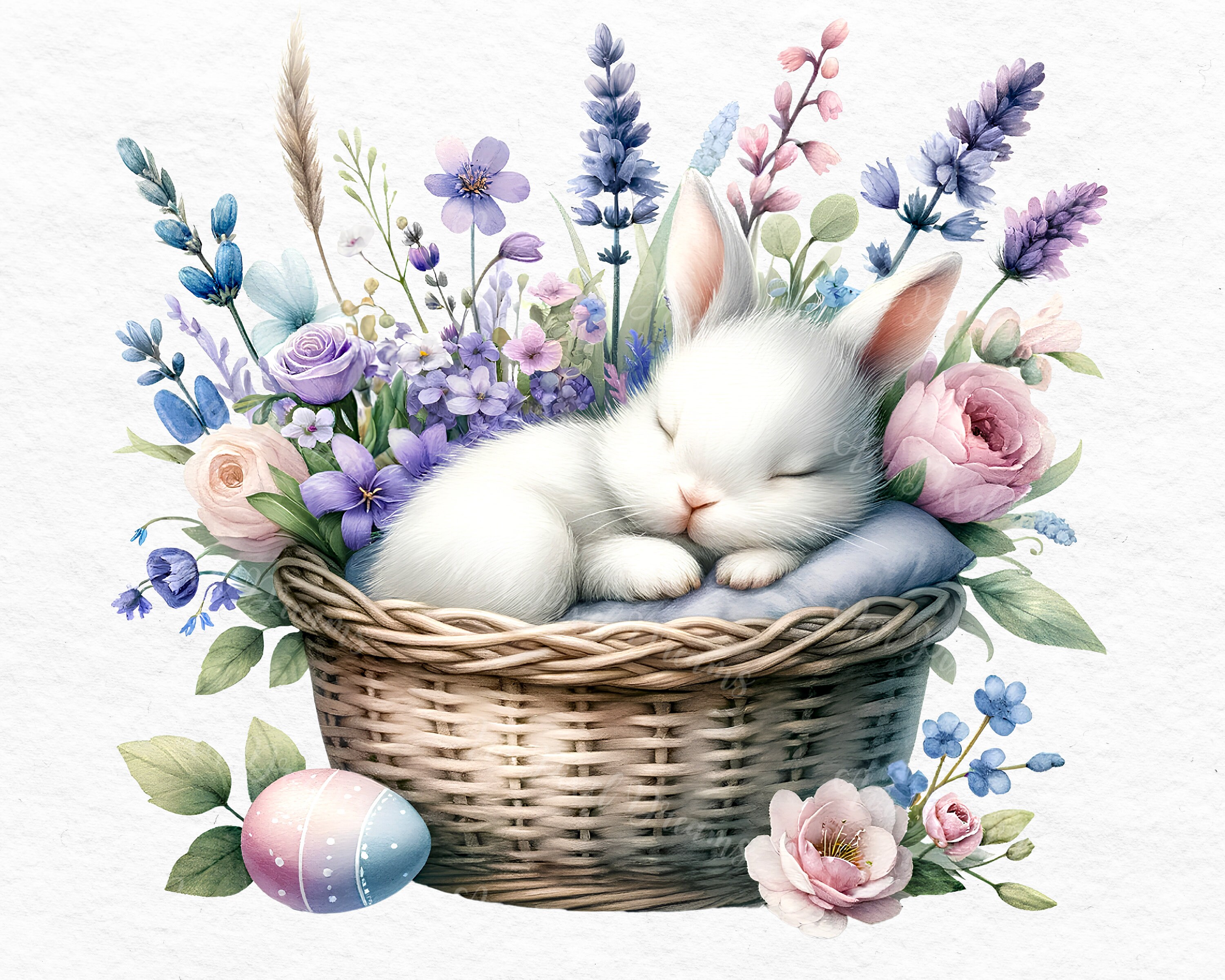 Easter Bunny in a Basket Clipart Bundle, 12 Png, Easter Clipart Bunnies ...