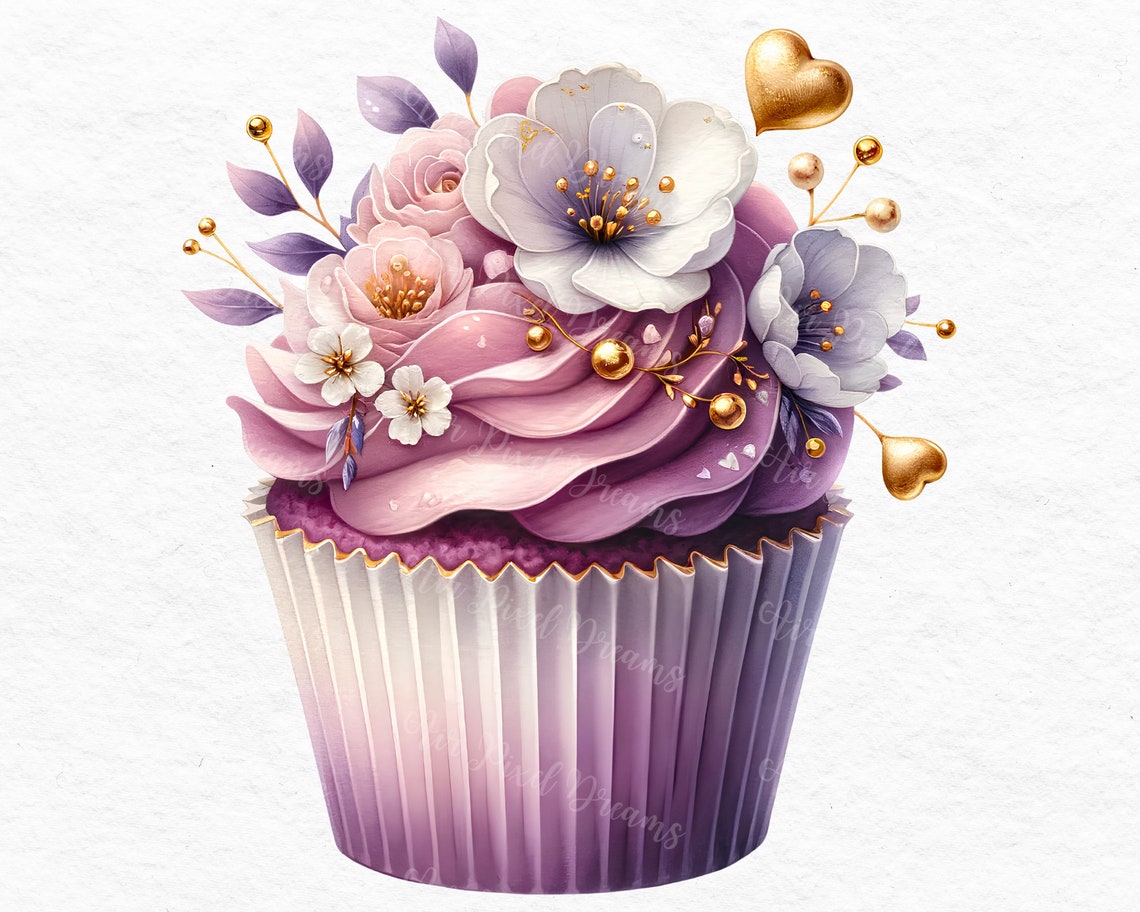 Watercolor Floral Cupcake Clipart, Dessert Clipart, Watercolor Sweets ...
