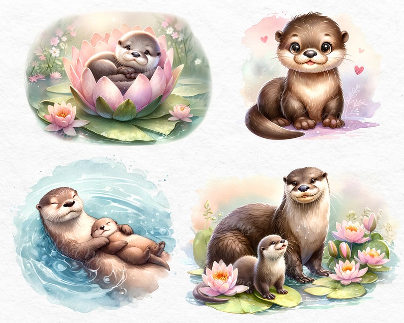 Cute Otter Clipart Collection, Nursery Otter, Otter Baby Shower, Water ...