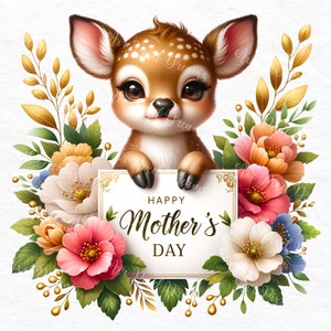 Cute Mother's Day Animals Clipart PNG Bundle, Baby Animals, Mother Day ...