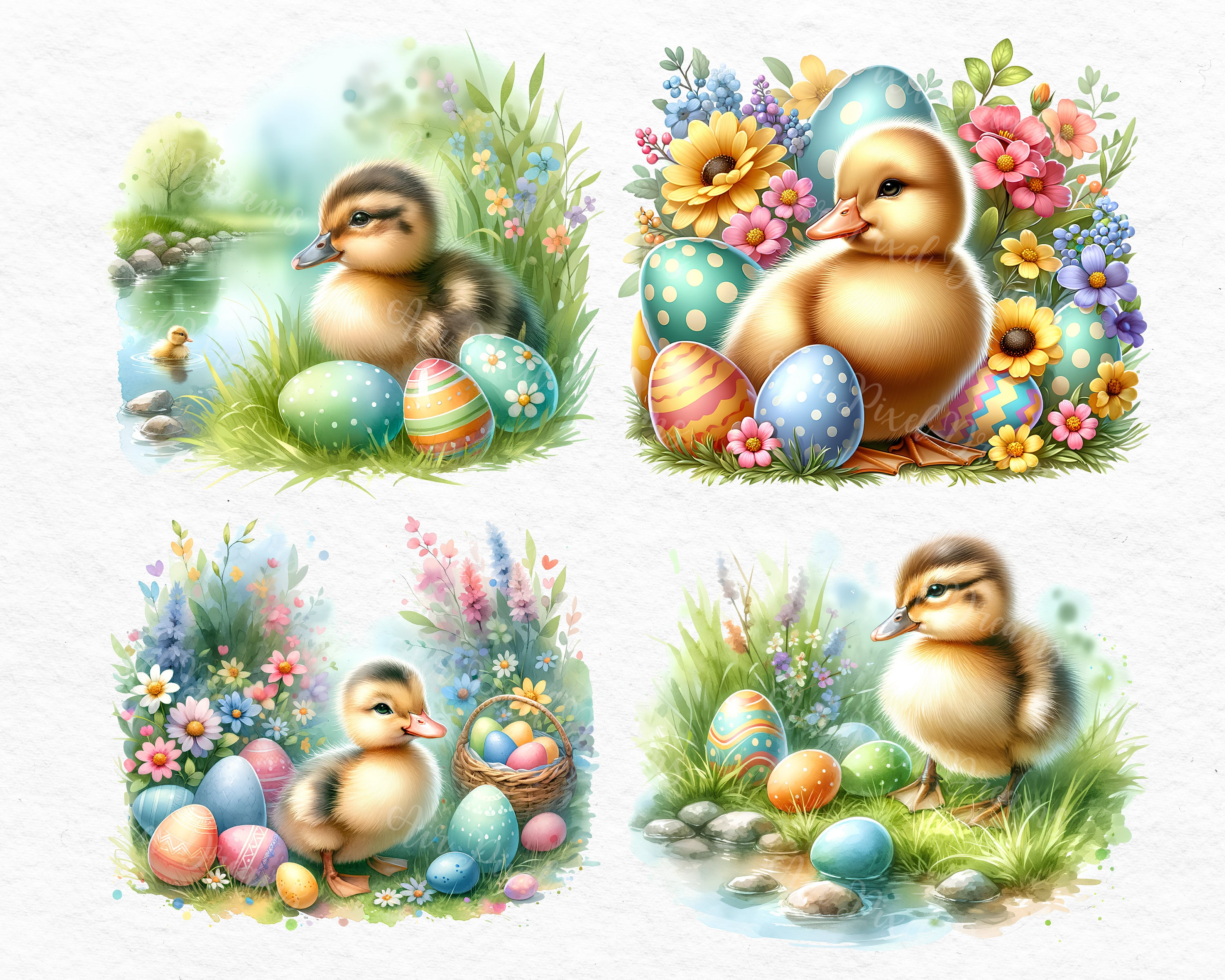 Springtime Duckling Delight: Easter Clipart Collection, 14 PNG ...