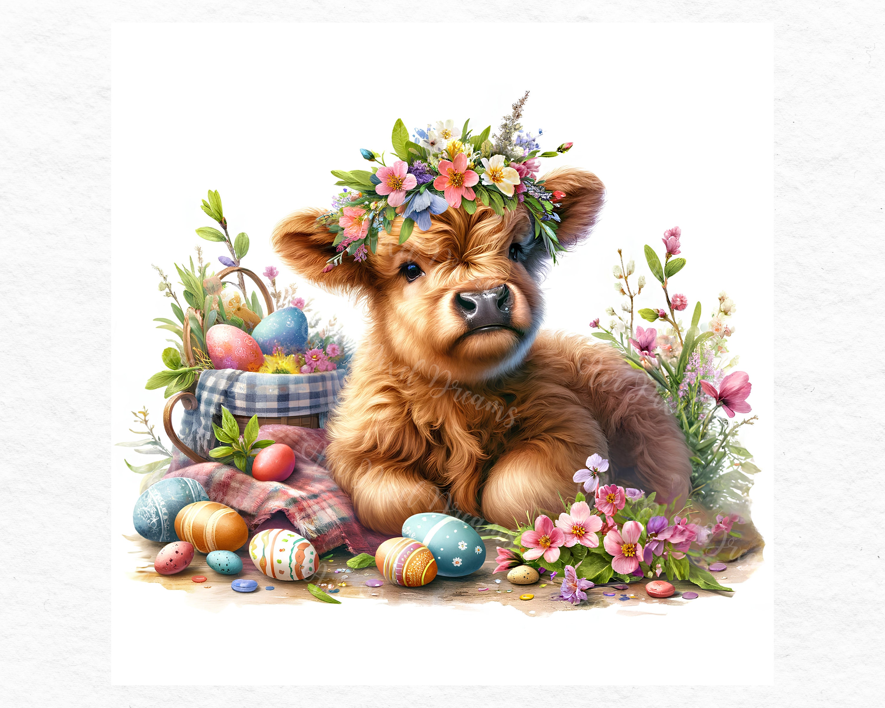 Easter Highland Cow Clipart Bundle, 14 JPEG, Watercolor Highland Cow ...
