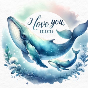 Watercolor Whale Clipart Collection for Mother's Day, Whale Nursery ...