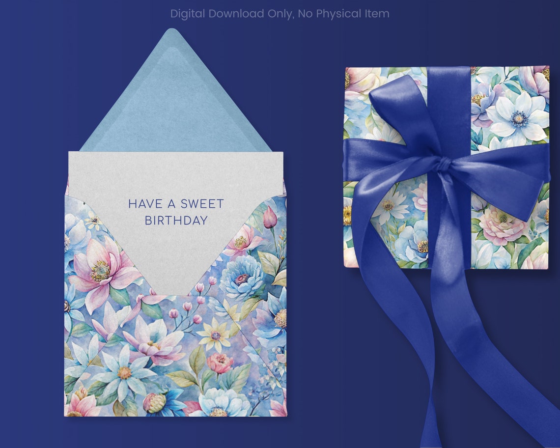 Pastel Blue Botanical Seamless Flower Pattern Set, Flower Seamless ...