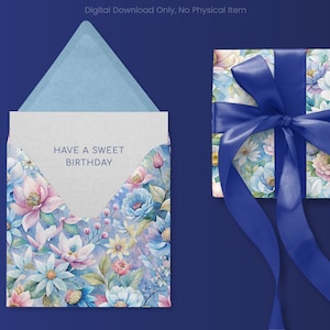 Pastel Blue Botanical Seamless Flower Pattern Set, Flower Seamless ...