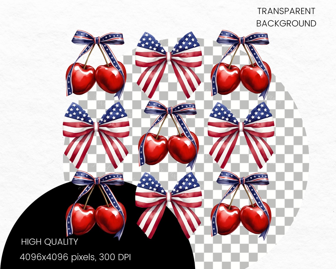 4th of July Coquette Bows Png, Coquette 4th of July, America Coquette ...